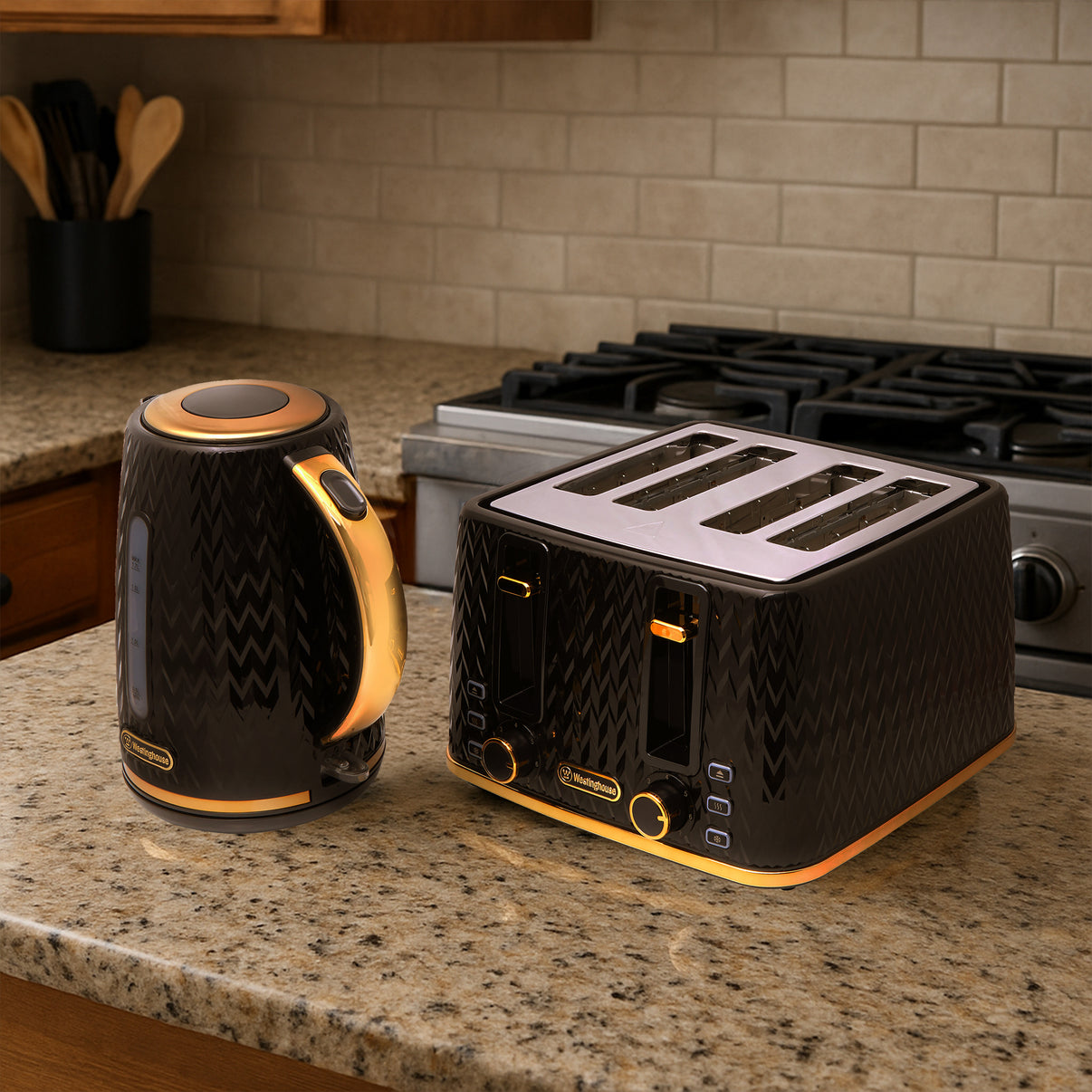 Westinghouse Kettle and Toaster Pack Black Gold Kettle Toaster ...