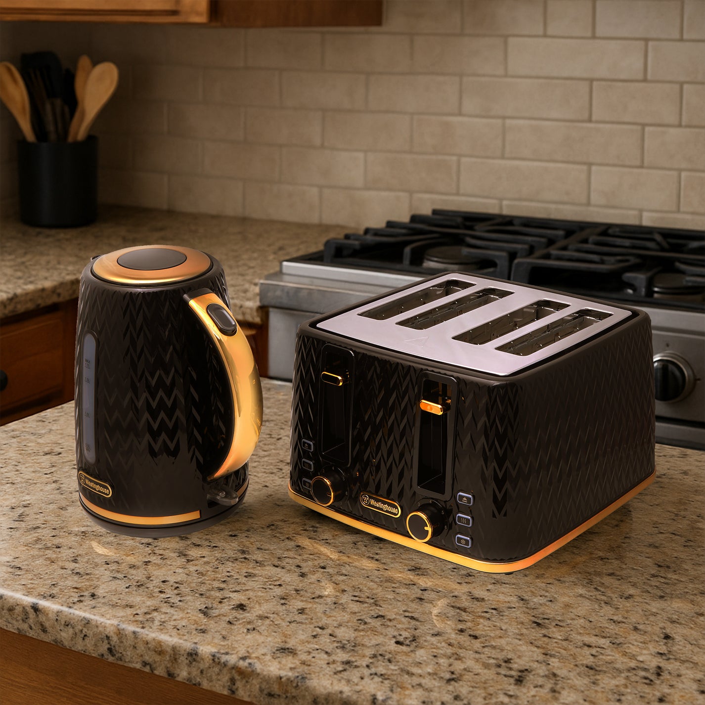 Westinghouse Kettle and Toaster Pack Black Gold Kettle Toaster ...